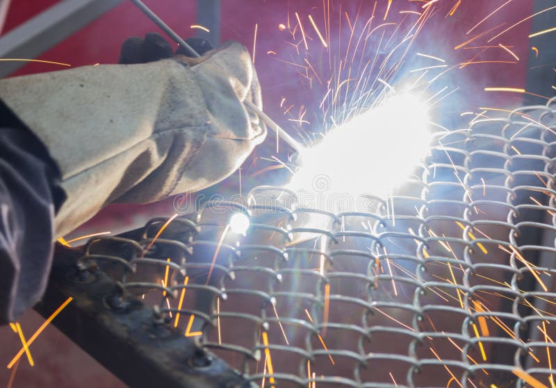 Welding a Net Table with Flash Light Stock Photo - Image of ...