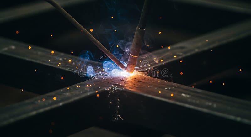 Welding Process in Action Sparks and Smoke Forming Metal Structure ...