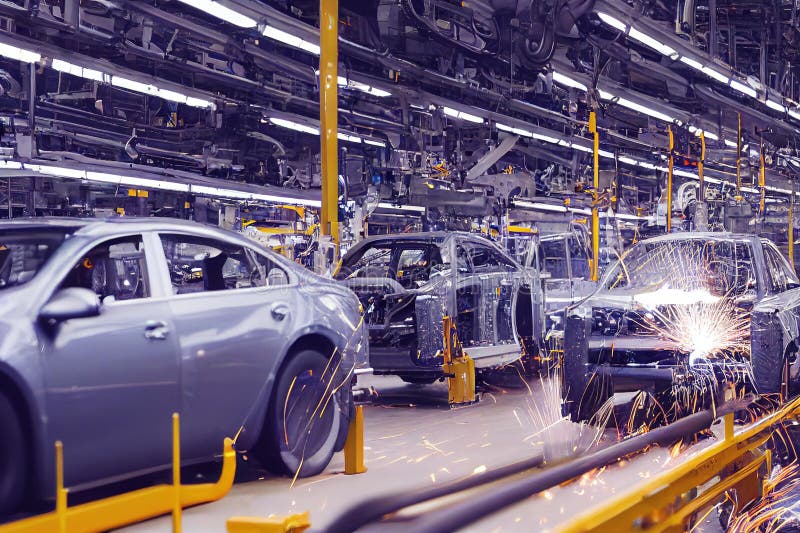 Welding Process in Large Workshop in Car Factory. Stock Illustration ...