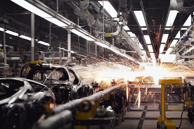 Welding Process in Large Workshop at Steel and Iron Processing Plant ...