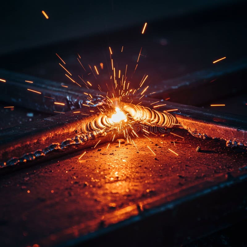 Welding Process in Progress on Metal Surfaces, with Bright Sparks and ...