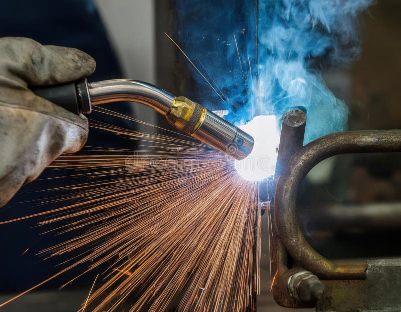 Welding Process with Sparks Flying in a Workshop Environment Showcasing ...