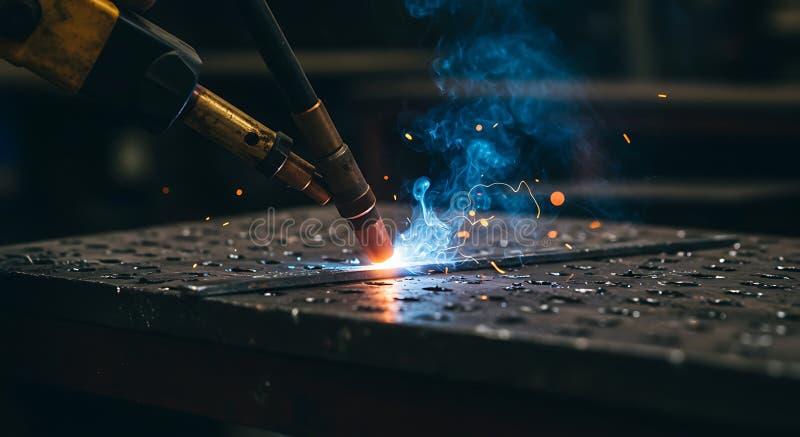 Welding Process Sparks and Smoke Close-up of Industrial Metal Work ...