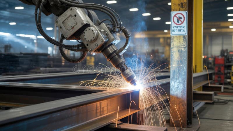 Welding Robot Actively Working on a Large Industrial Metal Workpiece ...