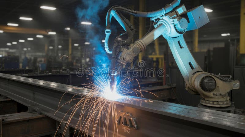 Welding Robot Actively Working on a Large Industrial Metal Workpiece ...