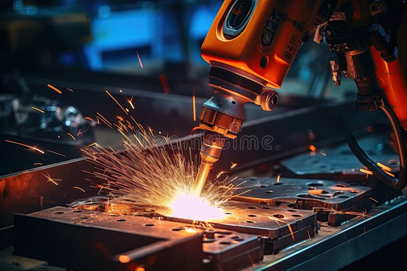 Welding Robot in Work. Artificial Intelligence and Future Machinery ...