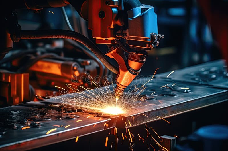 Welding Robot in Work. Artificial Intelligence and Future Machinery ...