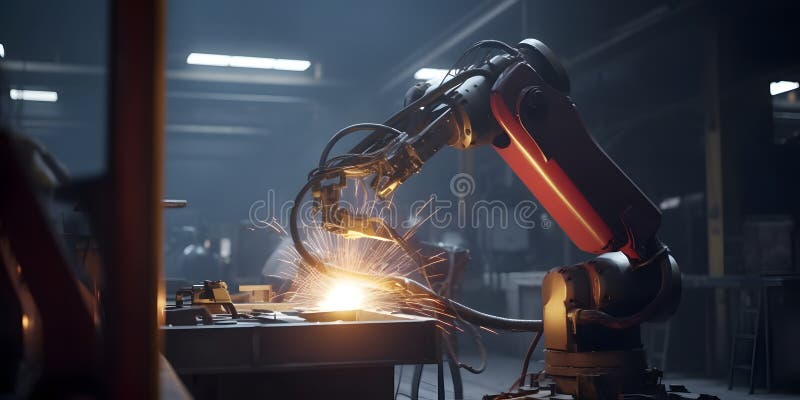 A Welding Robot Working on a Metal Frame Hyper-realistic Two Created ...