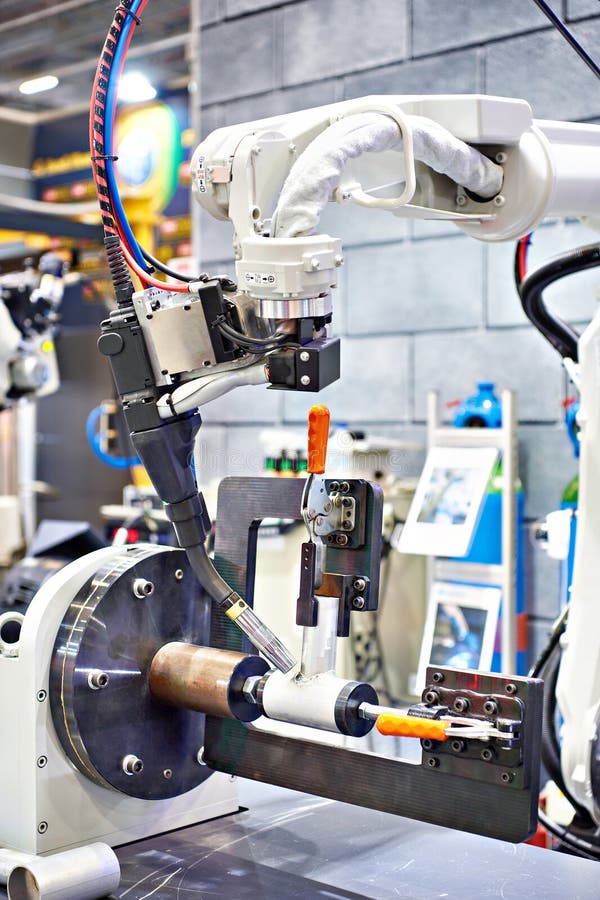 Welding Robotic Arm Industry and Metal Part Stock Image - Image of ...