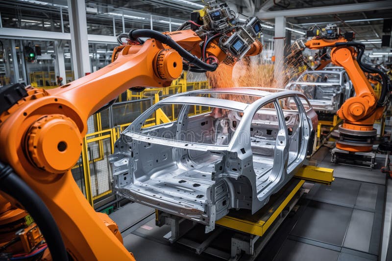 Welding Robots on the Car Assembly Line. Smart Factory Stock Image ...