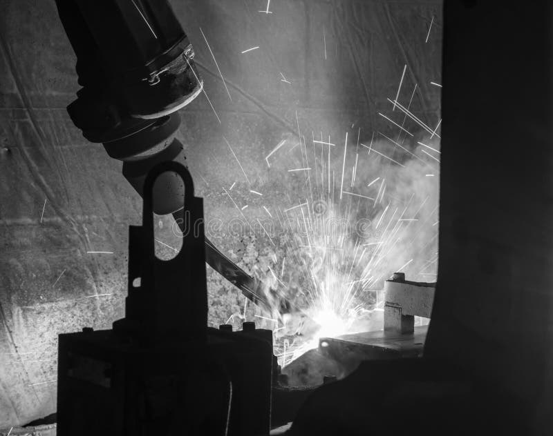 Welding Robots Movement, Black & White Stock Photo - Image of machine ...