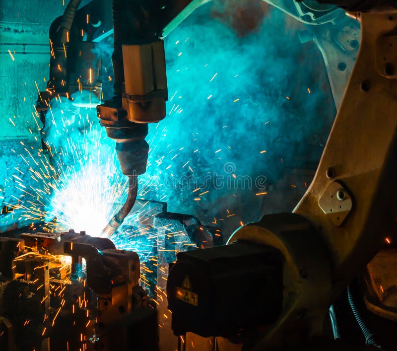Welding robots stock photo. Image of automobile, factory - 71321496