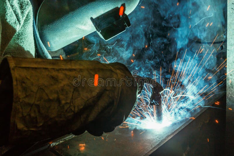 Welding smoke stock photo. Image of cutting, gloves, helmet - 84923768