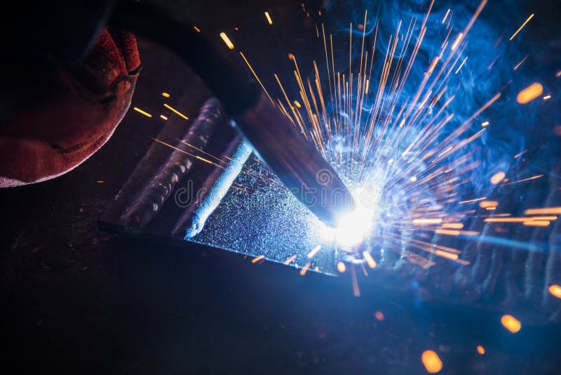 The Welding Spark Light in Close-up Scene Stock Photo - Image of mask ...