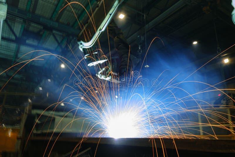 Welding Sparks from Robot in Manufacturing Stock Photo - Image of high ...