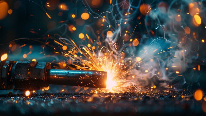 Welding Sparks and Smoke in a Workshop Stock Image - Image of industry ...