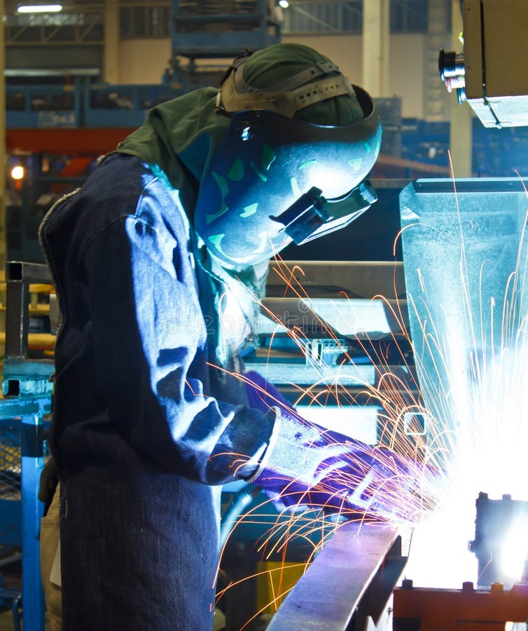 Welding with Sparks the Steel Industry Welding. Stock Image - Image of ...