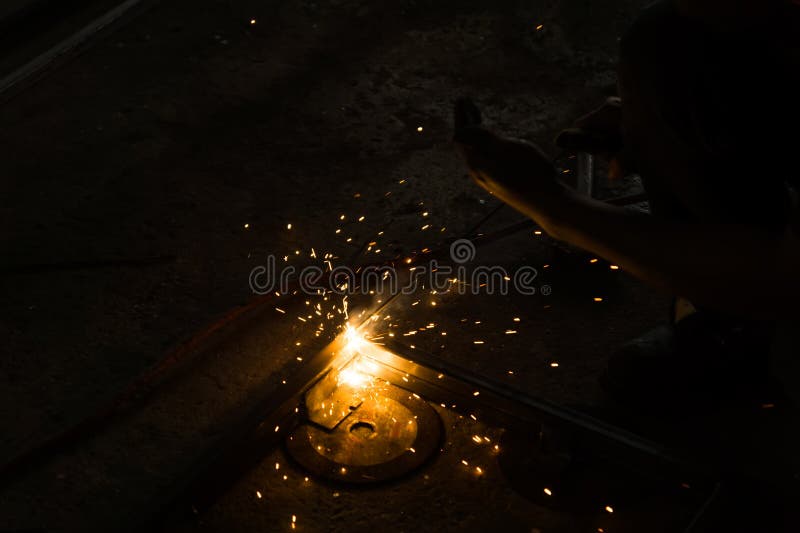 Welding Steel with Sparks Lighting Stock Image - Image of labor ...