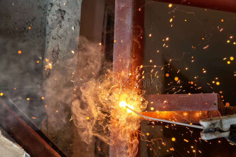 Welding Steel with Spread Spark Lighting Smoke Stock Image - Image of ...