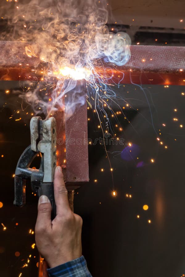 Welding Steel with Spread Spark Lighting Smoke Stock Photo - Image of ...