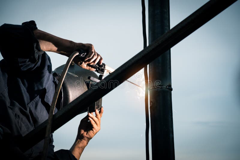 Welding steel structure. stock image. Image of protection - 120371393