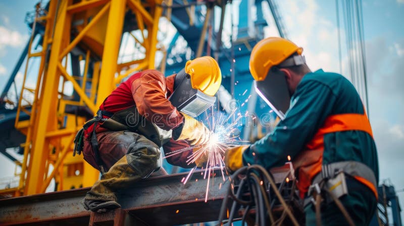 A Welding Team Repairing a Crack in the Structural Frame of a Crane ...