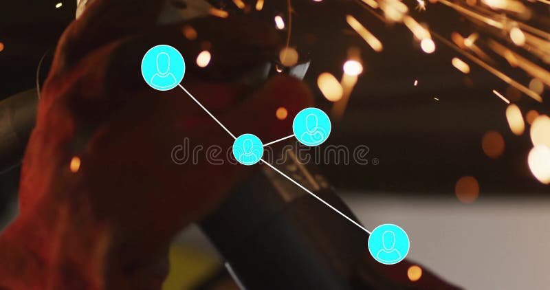 Welding Tool Creating Sparks with Animation of Network Connection Icons ...
