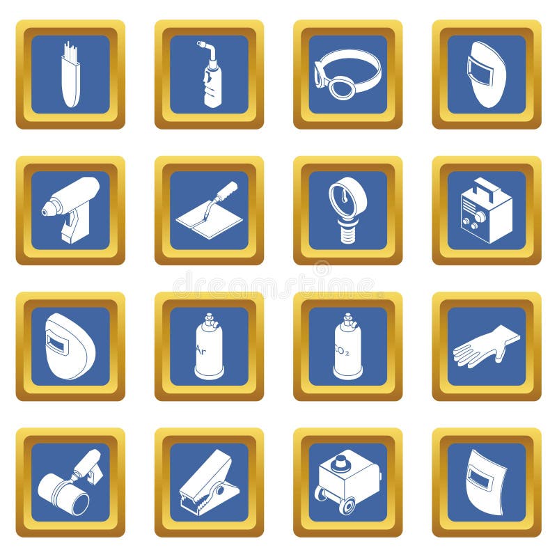 Welding Tools Icons Set Blue Square Vector Stock Vector - Illustration ...