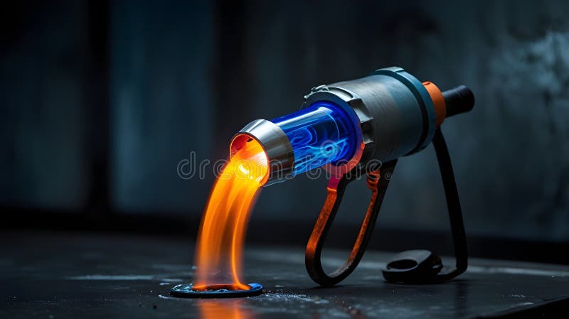 A Welding Torch Emitting a Bright Blue and Orange Flame Against a Metal ...