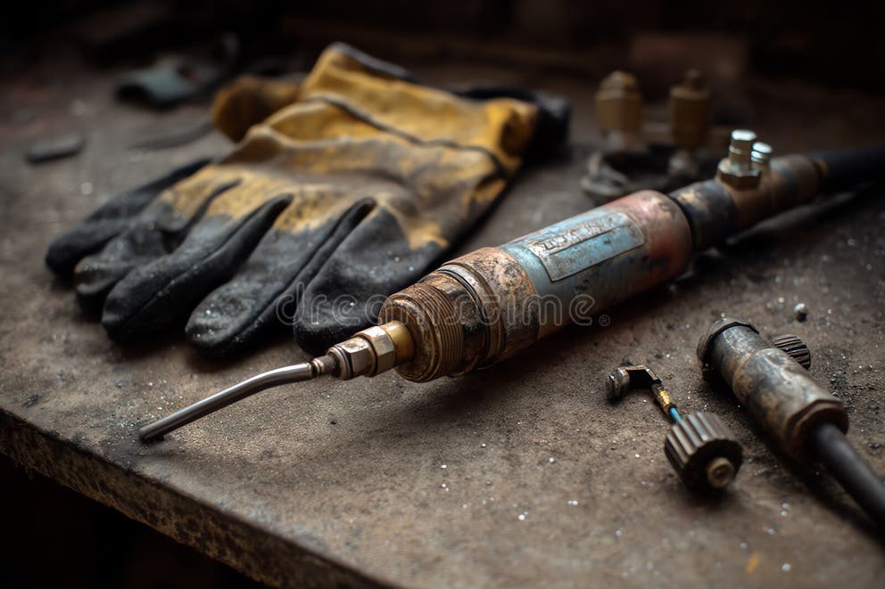 Welding Torch and Glove on Workbench Surface Stock Illustration ...