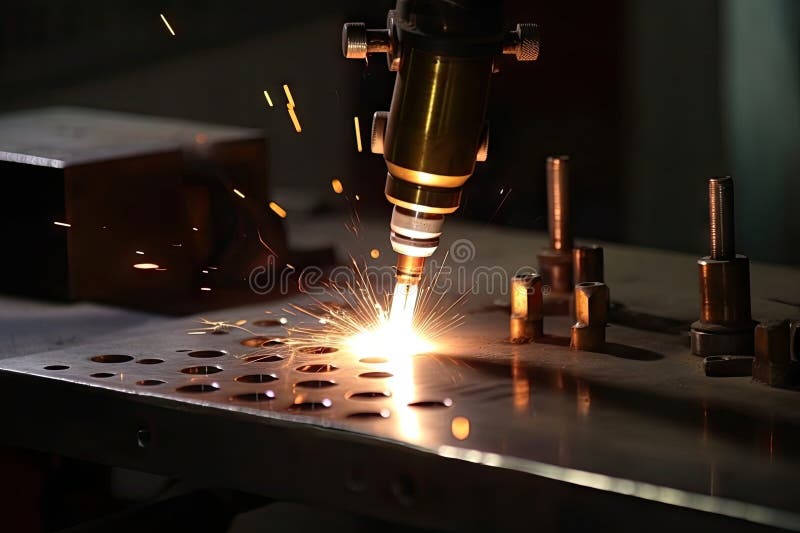 Welding Torch through Metal Plate in Close-up Stock Illustration ...