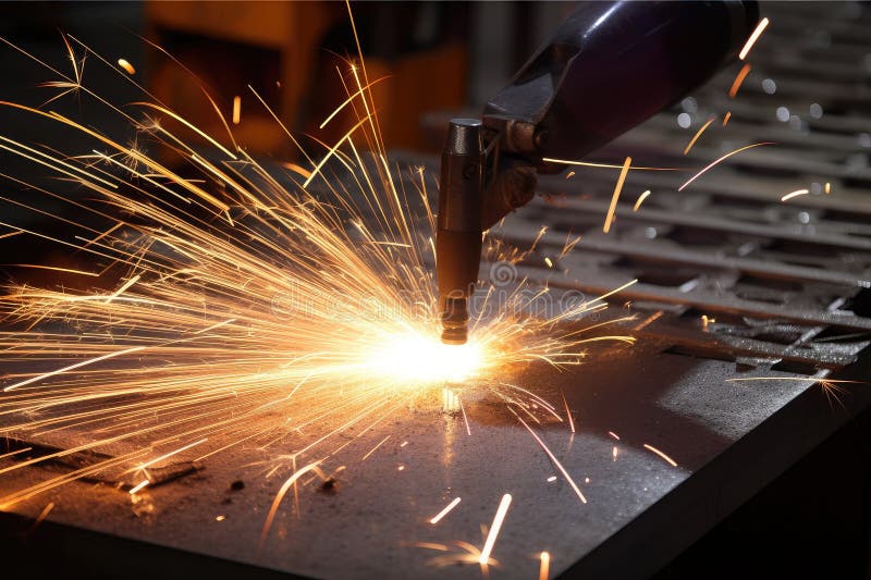 Welding Torch through Metal Plate, with Sparks Flying Stock ...