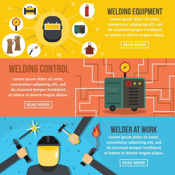 Welding Work Banner Horizontal Set, Flat Style Stock Vector ...