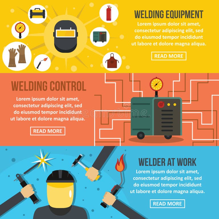 Welding Work Banner Horizontal Set, Flat Style Stock Vector ...