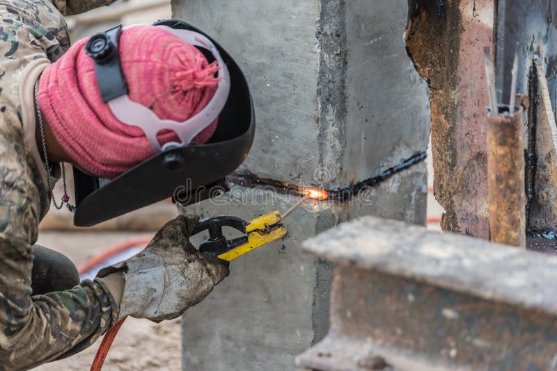 Welding Work for Concrete Pile of Building Stock Image - Image of ...