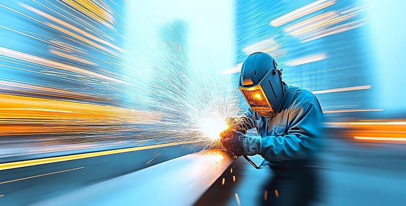 Welding Work, Construction Industry. Worker with Protective Mask ...