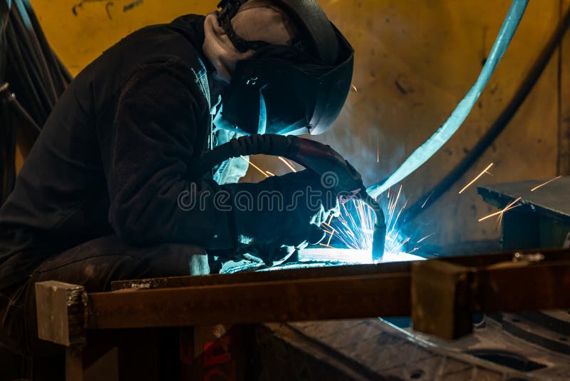 Welding Work in an Electromechanical Workshop at a Mechanical Assembly ...