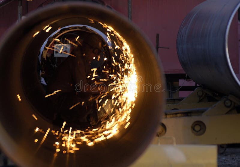 Welding Work Inside a Large Metal Pipe Stock Photo - Image of darkness ...