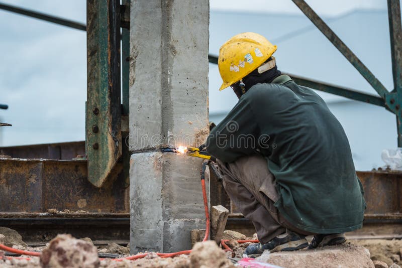 Welding Work for Joint Concrete Pile Stock Photo - Image of equipment ...