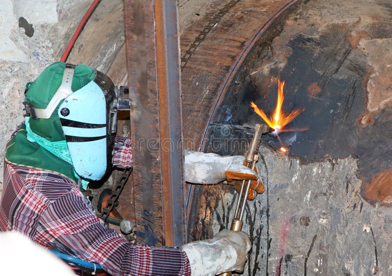Welding Work for Large Steel Pipe Stock Image - Image of metal, helmet ...