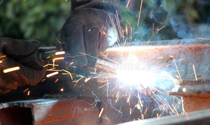 Welding Work.sparks and Smoke of a Welding Work Stock Photo - Image of ...