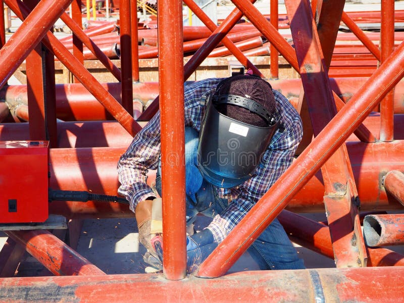 Welding Work, Worker with Protective Welding Stock Image - Image of ...