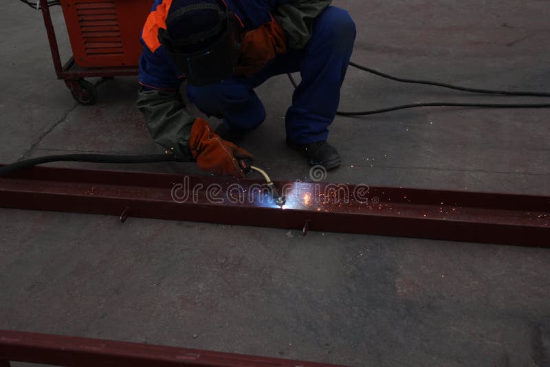 Welding Works on Metal Structures Stock Image - Image of fire, helmet ...