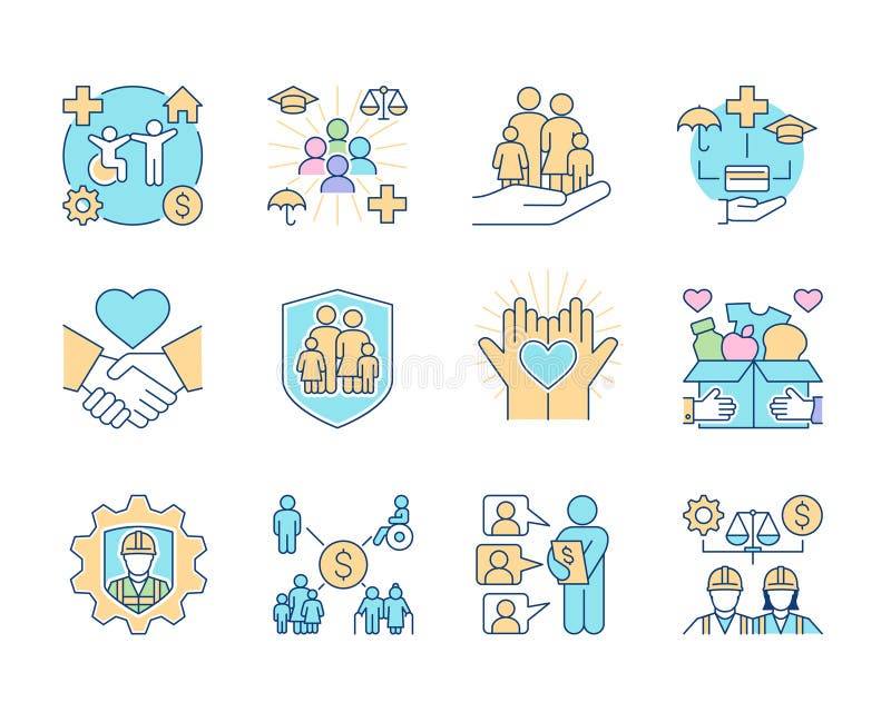 Welfare Program Icon Set Family Social Help Stock Vector - Illustration ...