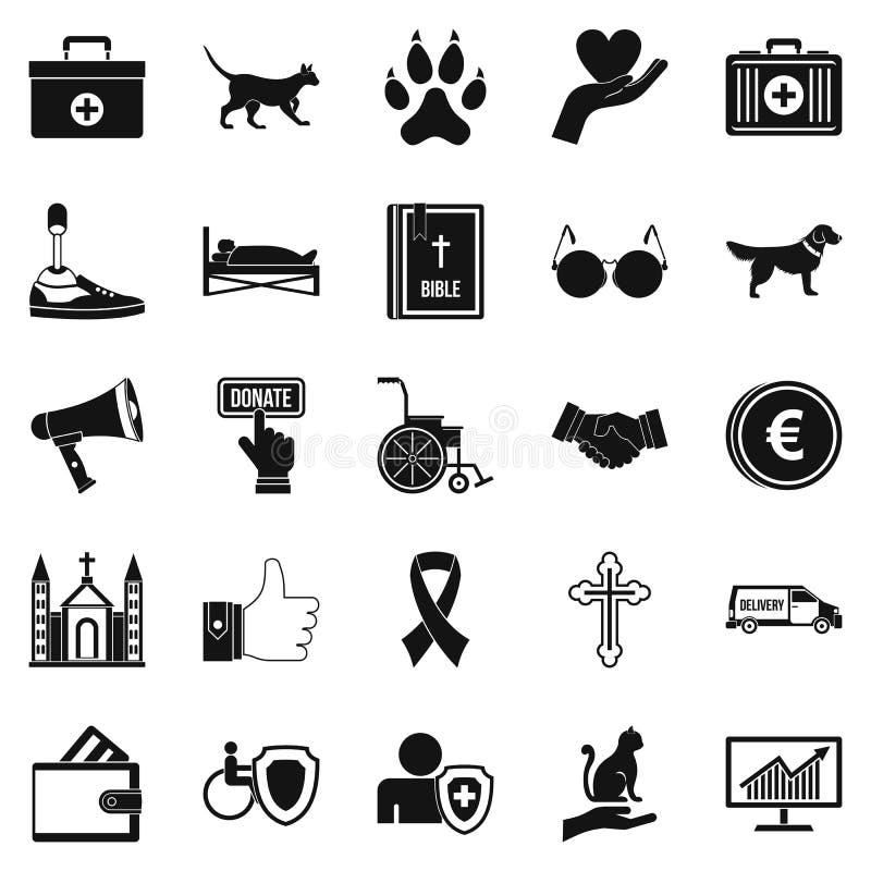 Welfare Icons Set, Simple Style Stock Vector - Illustration of black ...