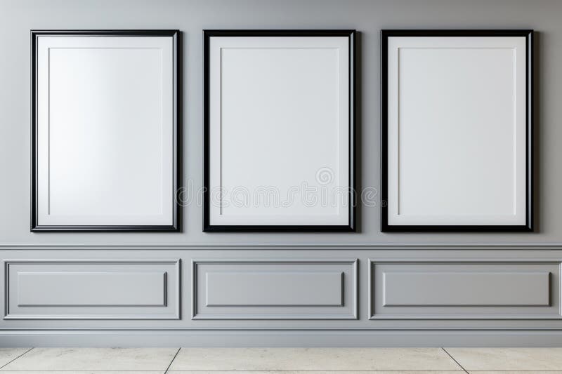 Set of Three Empty Frames in Classic Style Stock Image - Image of clean ...