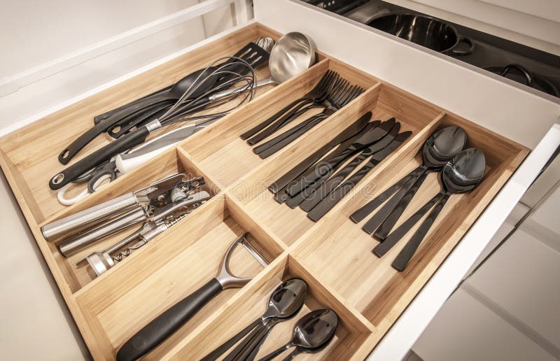 Neatly Organized Kitchen Drawer Featuring Utensils, Cutlery, and ...