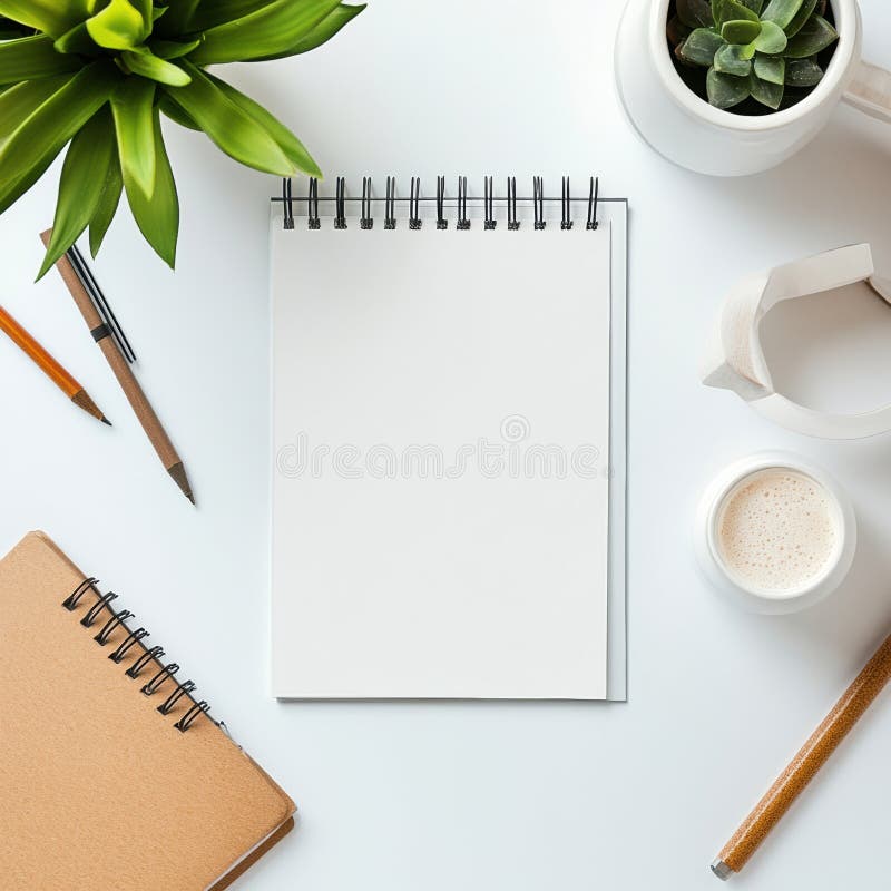 Blank Notepad on a Workspace with Stationery and Plants for Creative ...