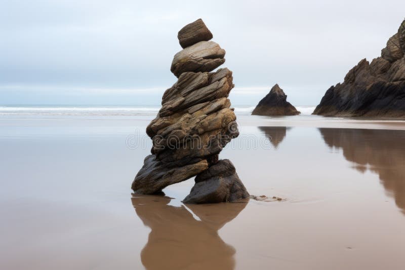 A Well-balanced Rock Formation at a Beach Stock Photo - Image of ...