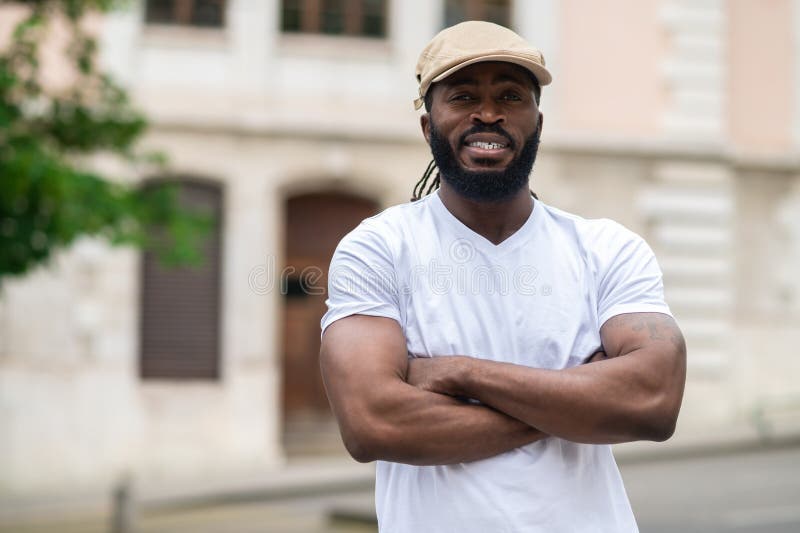 Well-built Good Looking African American Man in a White Tshirt Stock ...